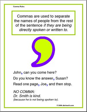 Punctuation Poster: Comma Rules (multi-age) – Abcteach