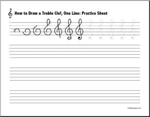 Worksheet: Practice Drawing Treble Clef (one line) – Abcteach