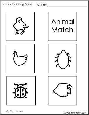 Matching: Animals 1 (preschool/primary) – b/w – Abcteach