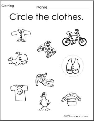 Worksheet: Circle the Clothing 1 (preschool/primary) – Abcteach
