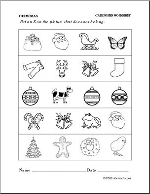 Worksheet: Christmas- Categories (preschool/primary) – Abcteach