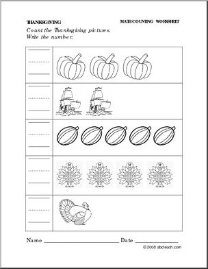 Worksheet: Thanksgiving- How Many Pictures? (preschool/primary) – Abcteach