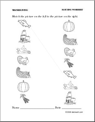 Worksheet: Thanksgiving- Match Pictures (preschool/primary) – Abcteach