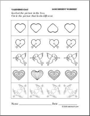 Worksheet: Valentine’s Day – Same and Different (preschool/primary ...