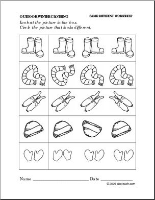 Worksheet: Winter Clothing – Same and Different (preschool/primary ...