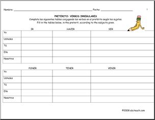 Spanish: PrÂ·ctica del PretÃˆrito: Tablas de Conjugaciones de Verbos ...