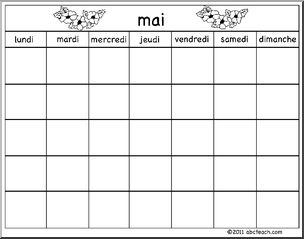 French: Calendar: Calendrier modÃ‹le-mai – Abcteach