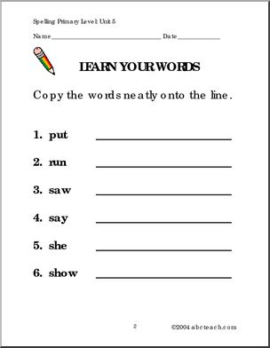 High Frequency Spelling: Primary, Unit 5 – Abcteach