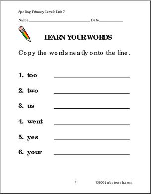 High Frequency Spelling: Primary, Unit 7 – Abcteach