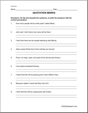Worksheets: Quotation Marks (upper elem) – Abcteach