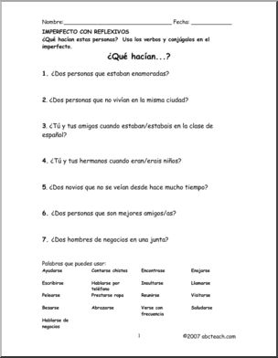 Spanish: PrÂ·ctica de Imperfecto con verbos reflexivos: Preguntas y ...