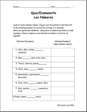 Spanish: Spanish 1 – Examencito de NË™meros: 0 a 50 (secundaria) – Abcteach