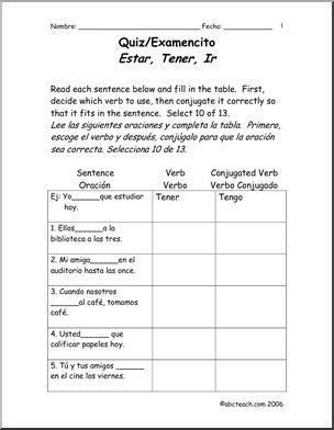 Spanish: Spanish 1 – Prueba de verbos: AR, ER, y IR (secundaria) – Abcteach