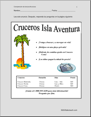 Spanish: ComprensiÃ›n de texto – Agencia de Viajes. – Abcteach