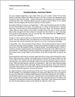 Biography: Grandma Moses (upper elementary/ middle) – Abcteach
