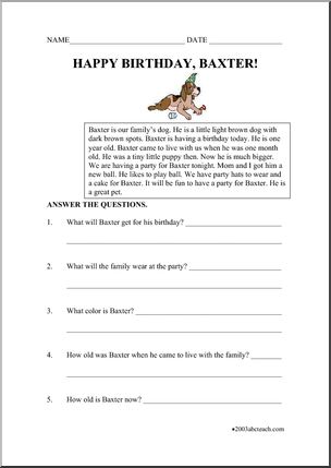 Fiction: Happy Birthday, Baxter! (primary) – Abcteach