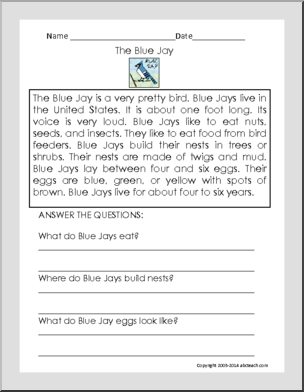 Comprehension: Blue Jays (primary) – Abcteach
