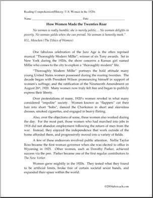 Comprehension: Women in the 1920s (upper/middle) – Abcteach