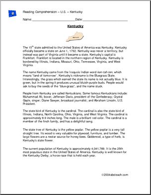 Comprehension: State – Kentucky (elementary) – Abcteach