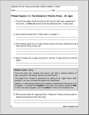 Reading Comprehension: Book Unit: Mrs. Frisby and the Rats of NIMH ...