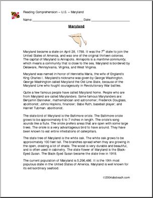 Comprehension: State – Maryland (elementary) – Abcteach