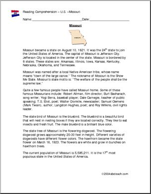 Comprehension: State – Missouri (elementary) – Abcteach