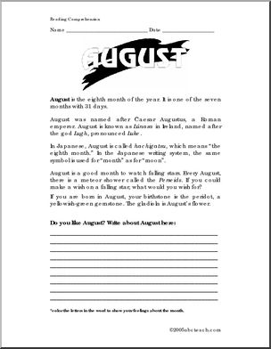 Comprehension: The Months – July (elementary/ upper elementary) – Abcteach