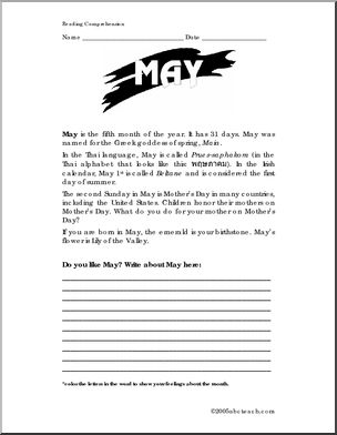 Comprehension: The Months – May (elementary/ upper elementary) – Abcteach