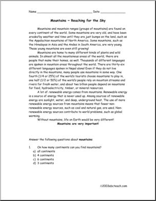 Comprehension: Mountains (elementary) – Abcteach