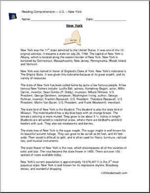 Comprehension: State – New York (elementary) – Abcteach