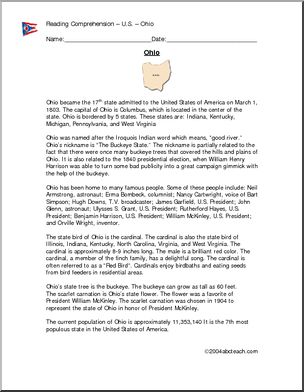 Comprehension: State – Ohio (elementary) – Abcteach