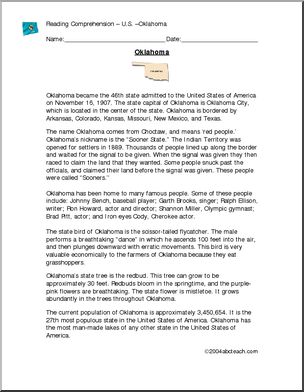 Comprehension: State – Oklahoma (elementary) – Abcteach