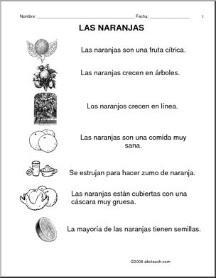 Spanish: ComprensiÃ›n de lectura – Las naranjas (elementaria/secundaria ...