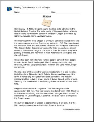 Comprehension: State – Oregon (elementary) – Abcteach