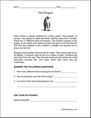 Vocabulary Cards: Penguin – Abcteach