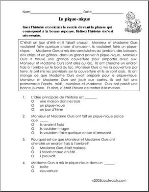 French: Le pique-nique – Abcteach