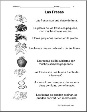 Spanish: ComprensiÃ›n de lectura – Las fresas (elementaria/secundaria ...