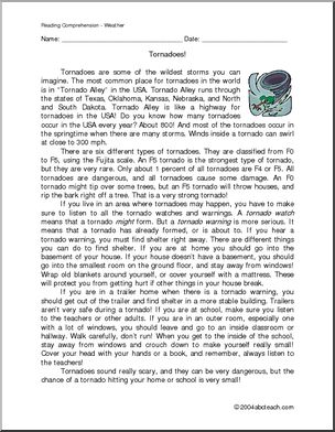 Comprehension: Tornadoes (elementary) – Abcteach