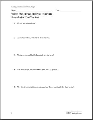 Comprehension: Trees and Fungi (upper elem/ middle) – Abcteach