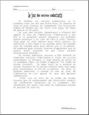 French: Le jour des Anciens Combattants – Abcteach