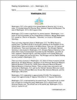 Comprehension: Washington, D.C. (elementary) – Abcteach