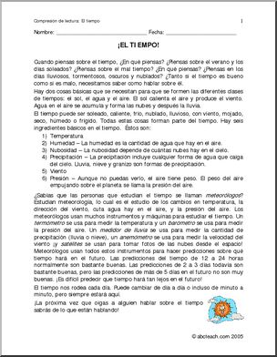 Spanish: ComprensiÃ›n de texto – El tiempo – Abcteach