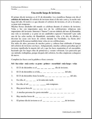 Spanish: ComprensiÃ›n de texto – El solsticio de invierno. – Abcteach