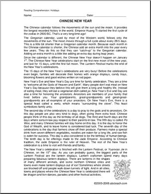 Comprehension: Chinese New Year (upper elem) – Abcteach