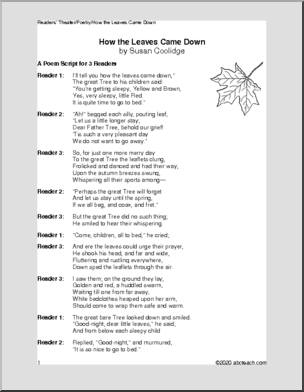 How the Leaves Came Down (elem/upper elem) Reader’s Theater Poetry – Abcteach