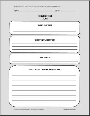 Common Core: Reading – Oral Presentation Template (grade 5) – Abcteach