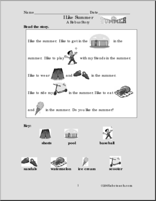 I Like Summer (b/w) Rebus – Abcteach