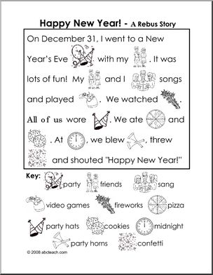 Happy New Year (b/w) Rebus – Abcteach