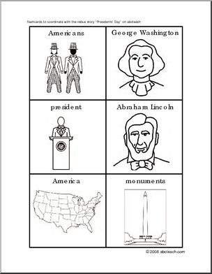 Presidents’ Day (b/w) – flashcards Rebus – Abcteach