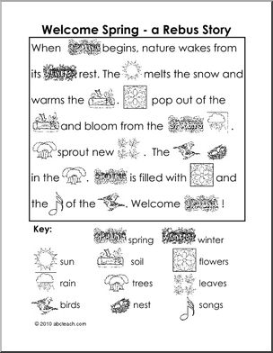 Story Welcome Spring (b/w) (K-1) Rebus – Abcteach
